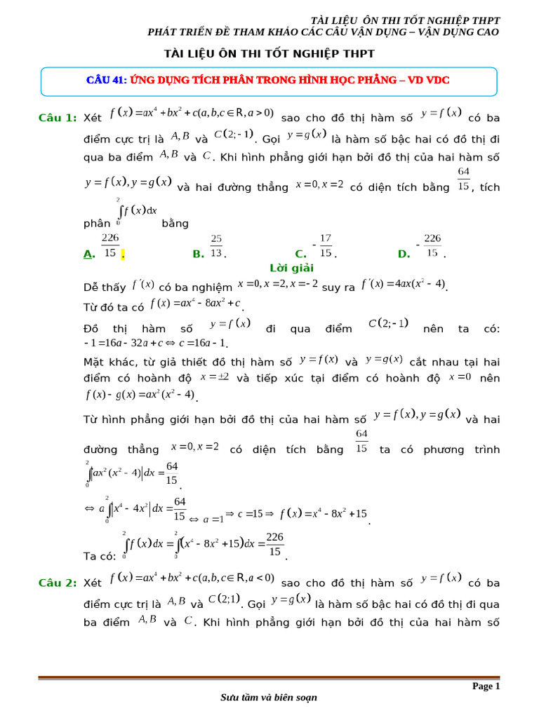 PHÁT-TRIỂN-CÂU-41-ỨNG DỤNG TÍCH PHÂN TRONG HÌNH HỌC PHẲNG-VD VDC - HDG | PDF