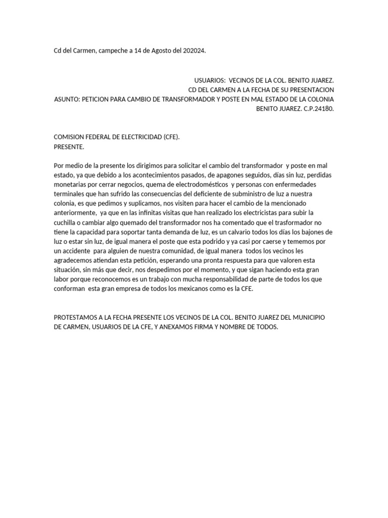 Formato Queja Cfe | PDF
