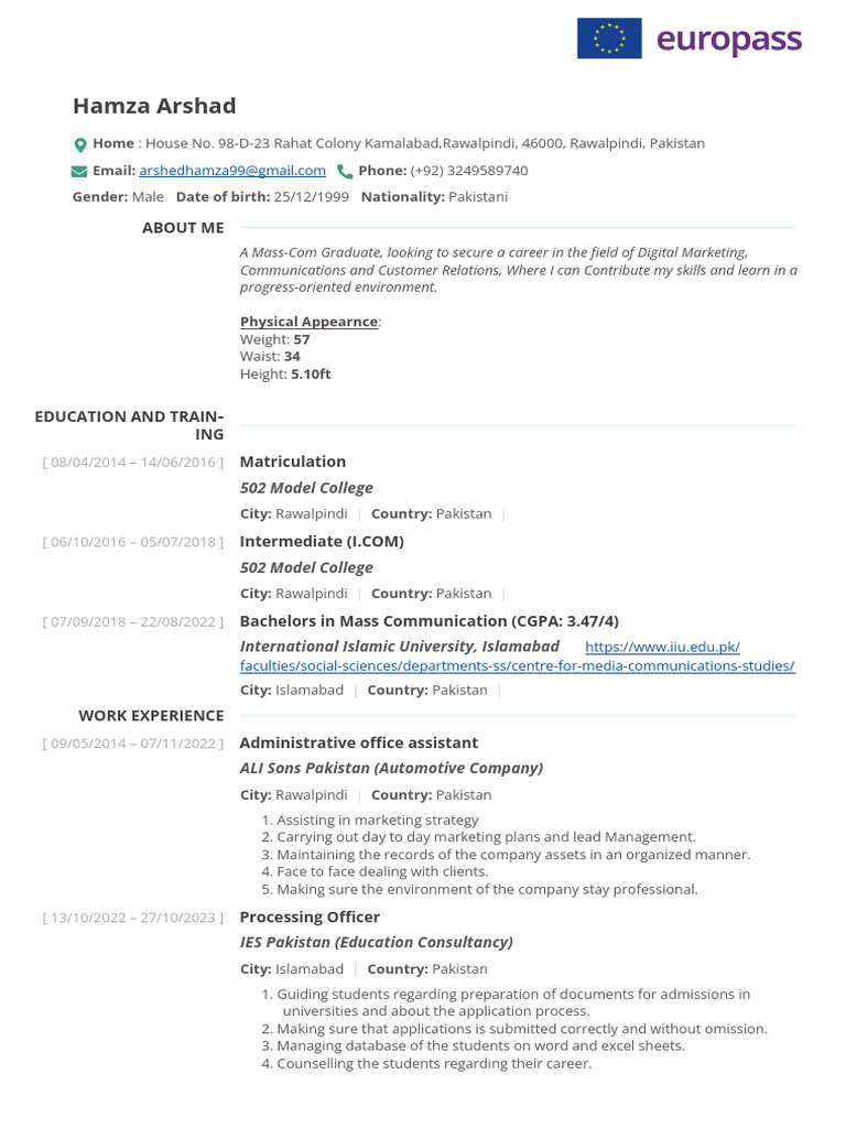 Hamza CV | PDF | Pakistan