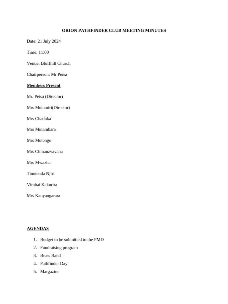 Orion Pathfinder Club Meeting Minutes 6 | PDF