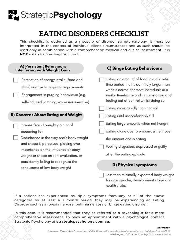 Eating Disorders Checklist | PDF | Eating Disorder | Mental Disorder
