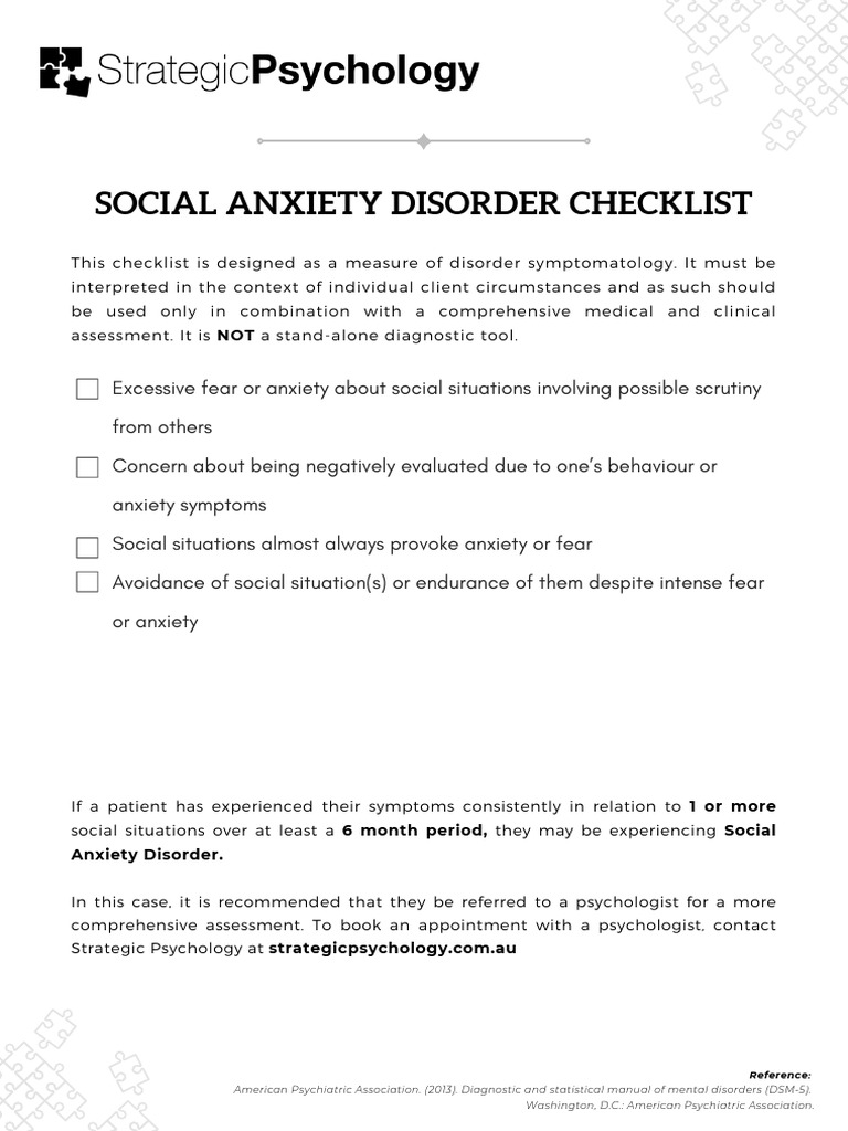 Social Anxiety Disorder Checklist | PDF