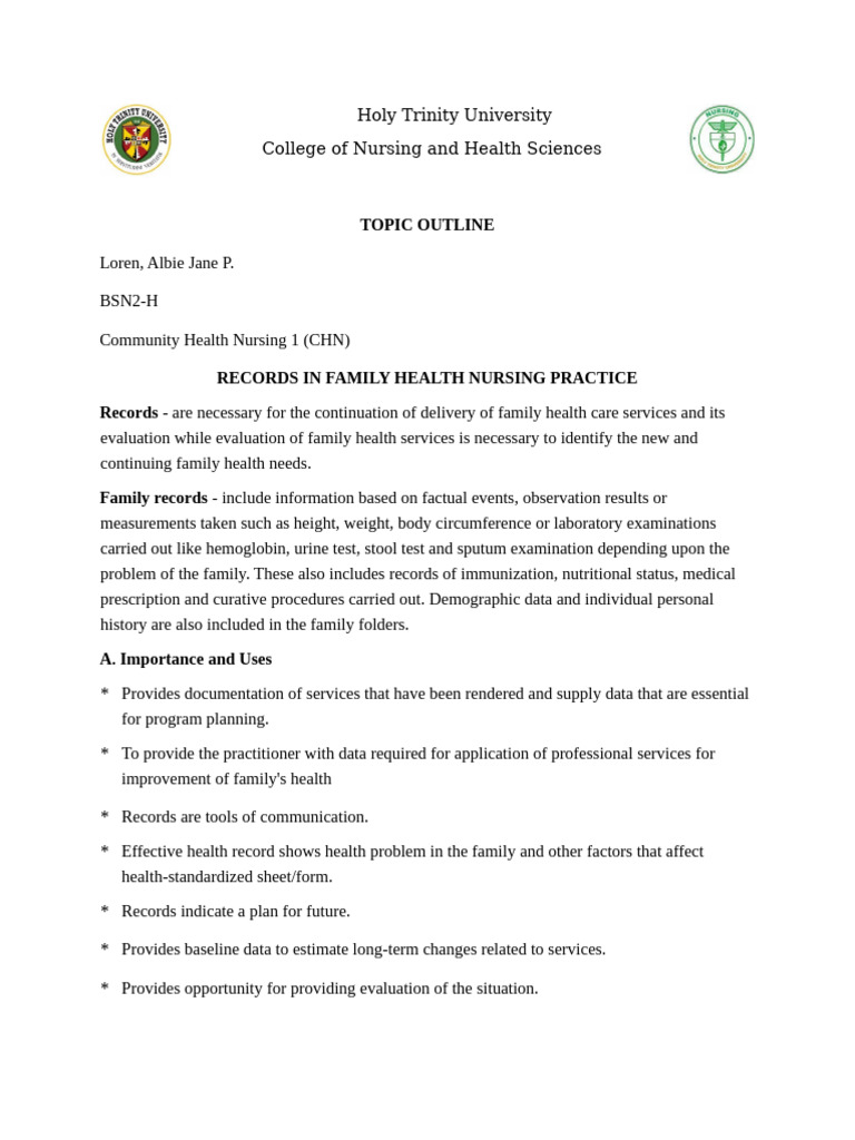 CHN-OUTLINE- | PDF | Health Care | Nursing