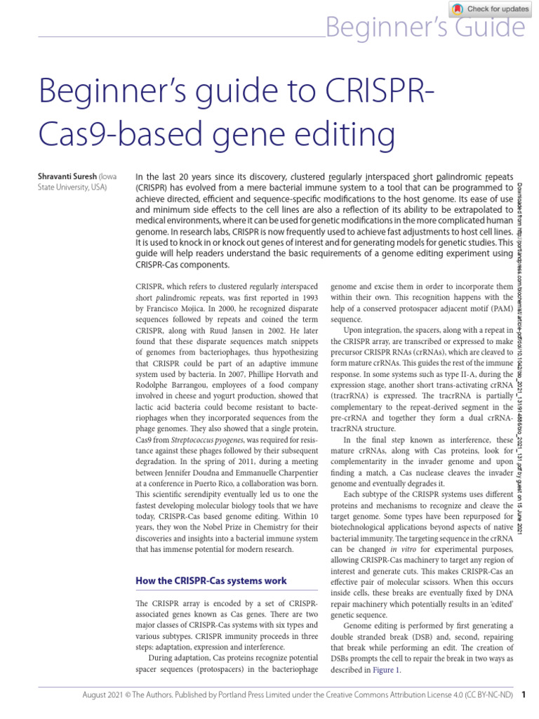 Beginners Guide To CRISPR-Cas9-Based Gene Editing | PDF | Crispr ...
