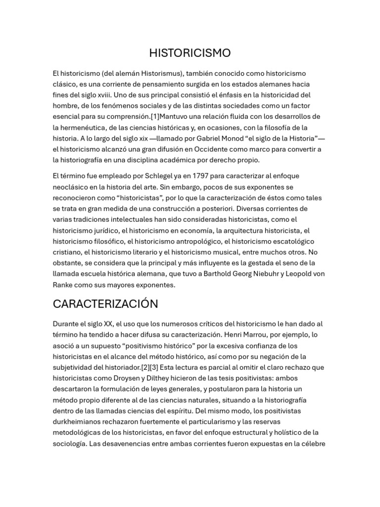 Orígenes y características del historicismo | PDF | Historiografía ...