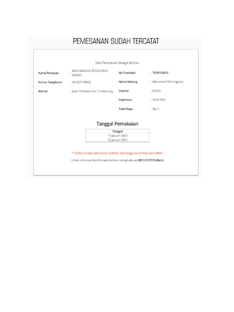 bukti pemesanan dinas | PDF