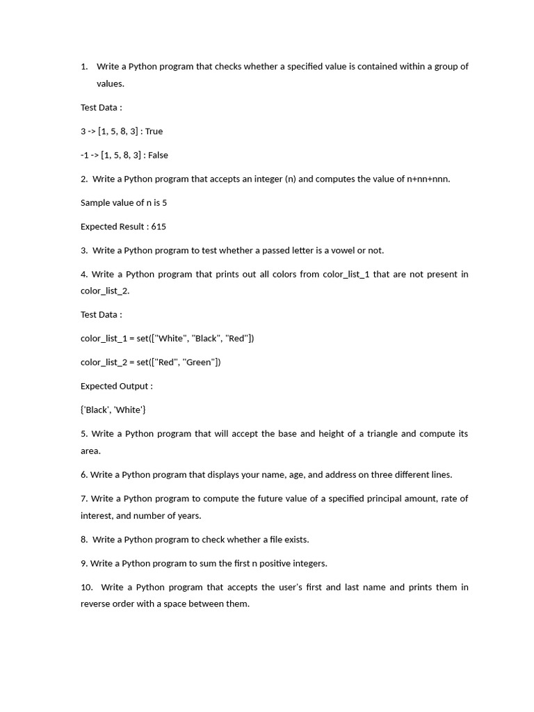 Python Programming Exercises and Solutions | PDF