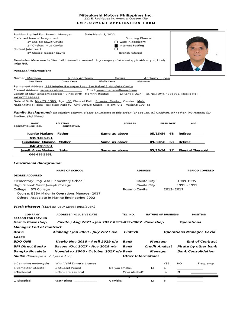 Employment Application Form | PDF