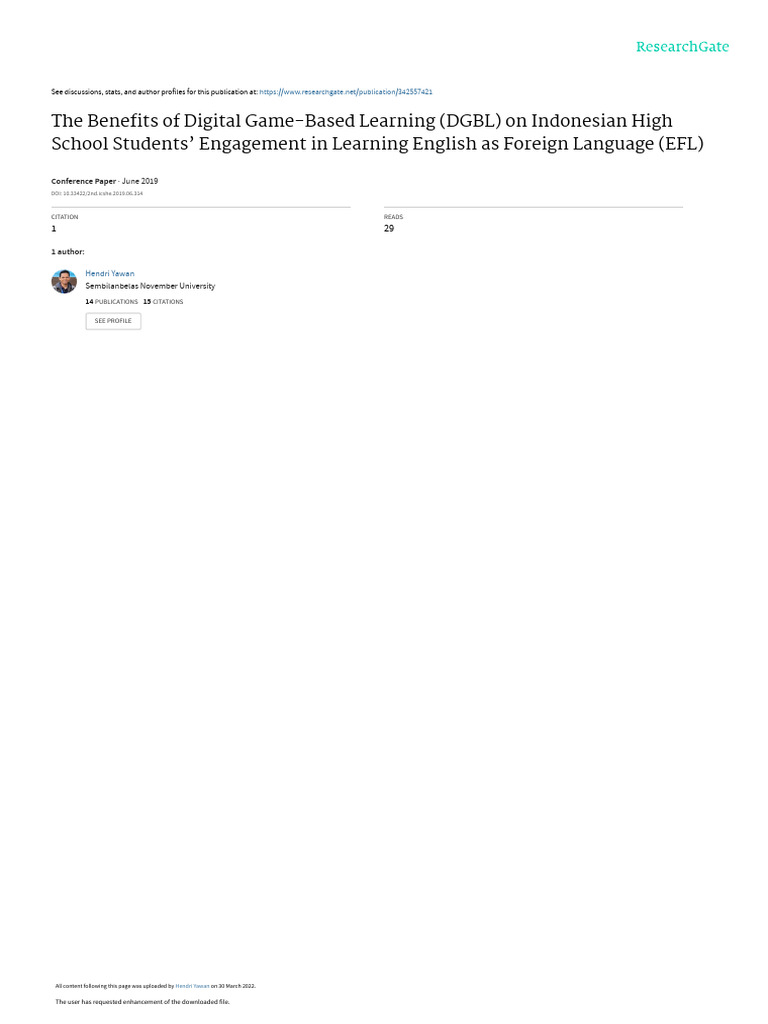 The Benefits of Digital Game-Based Learning DGBL o | PDF | Learning | English As A Second Or ...