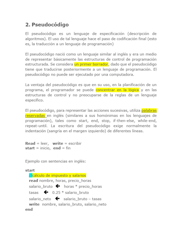 Pseudocódigo | PDF | Lenguaje de programación | Programación de computadoras