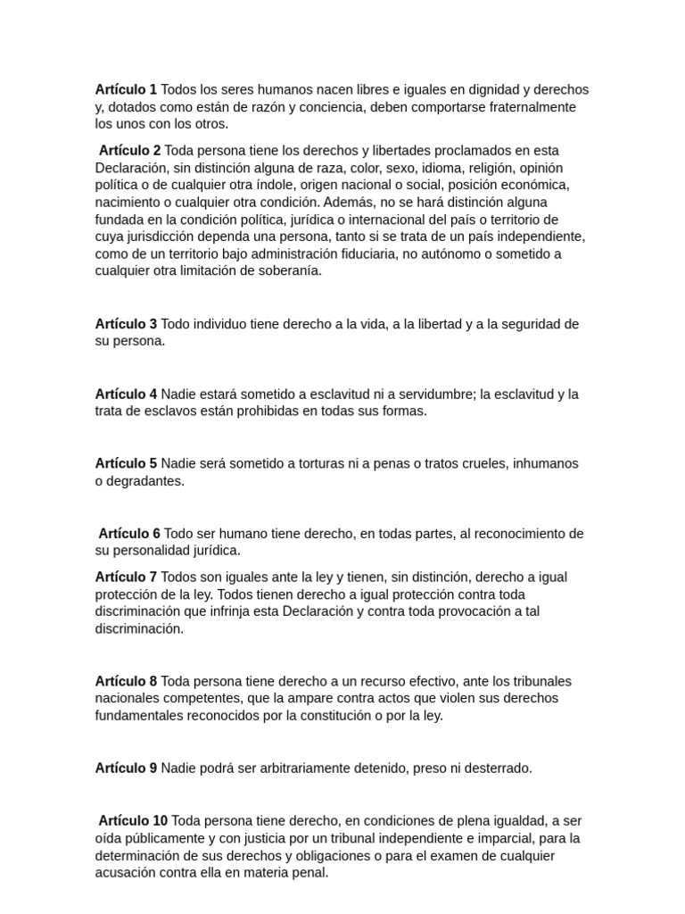 Artículo 1 Todos Los Seres Humanos Nacen Libres e Iguales en Dignidad y ...