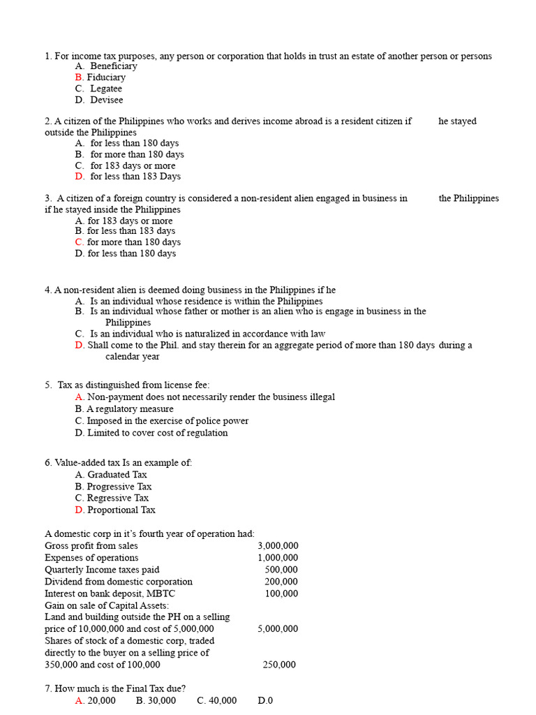 Midterm Exam Answers - Compress | PDF | Taxes | Income Tax