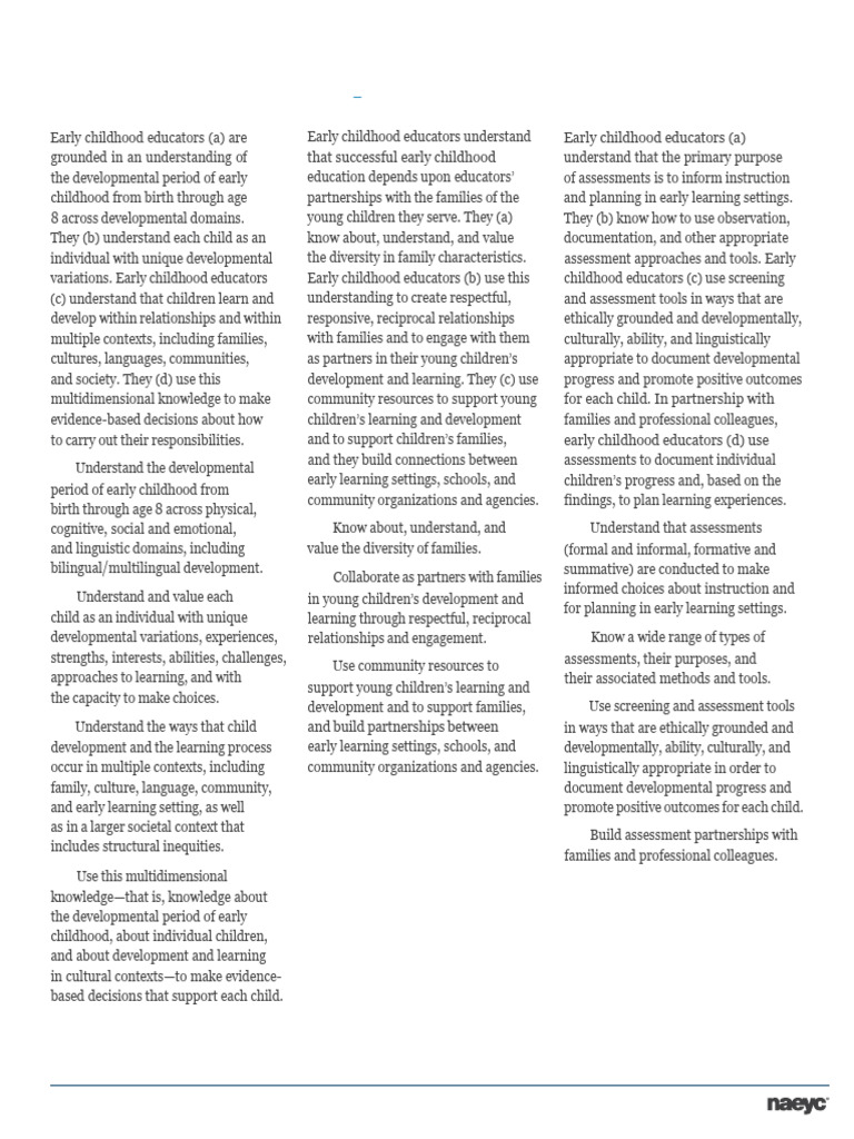 Summary NAEYC Standards | PDF | Teachers | Learning