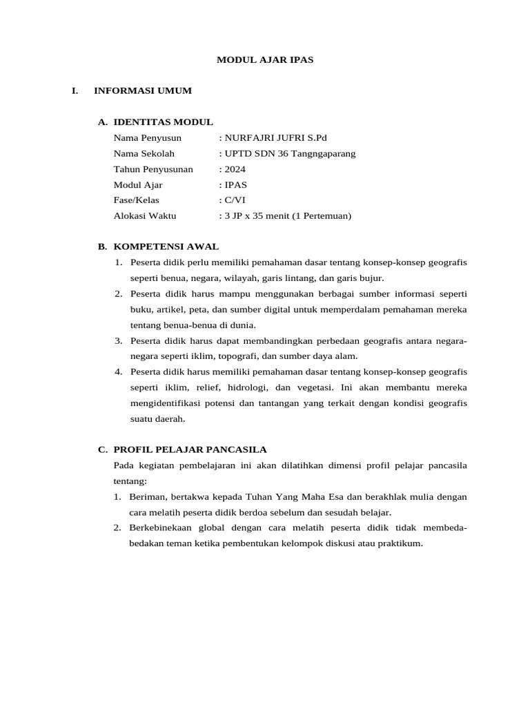 MODUL AJAR IPAS Supervisi | PDF