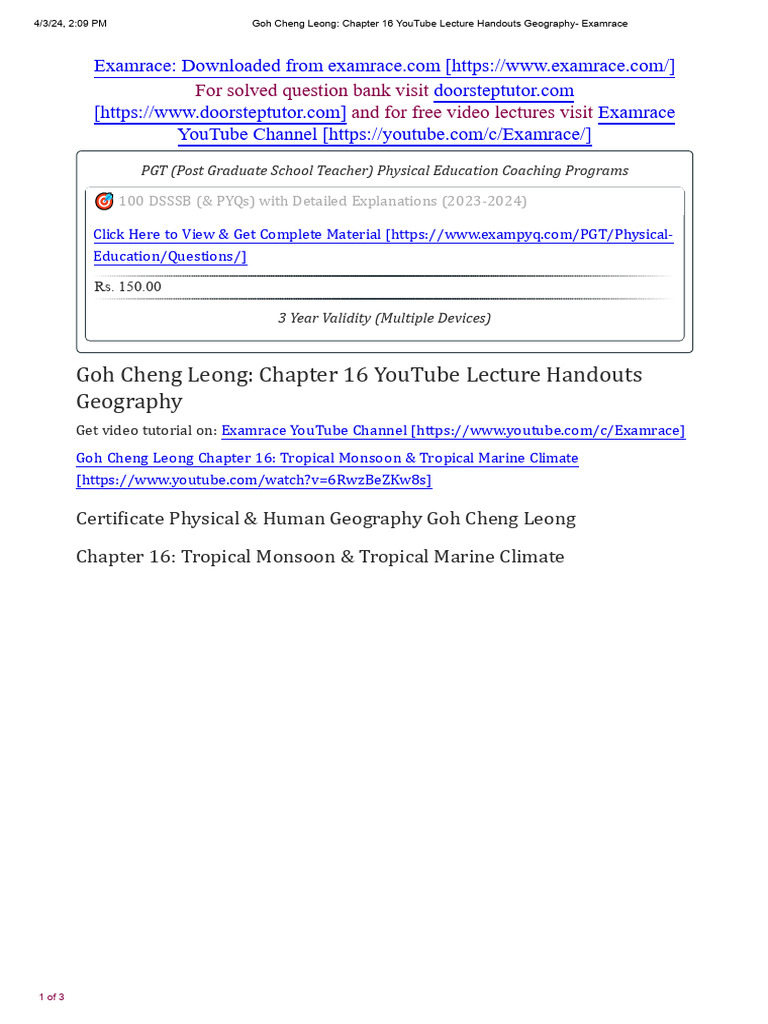 Goh Cheng Leong Chapter 16 YouTube Lecture Handouts | PDF | Tropics | Monsoon