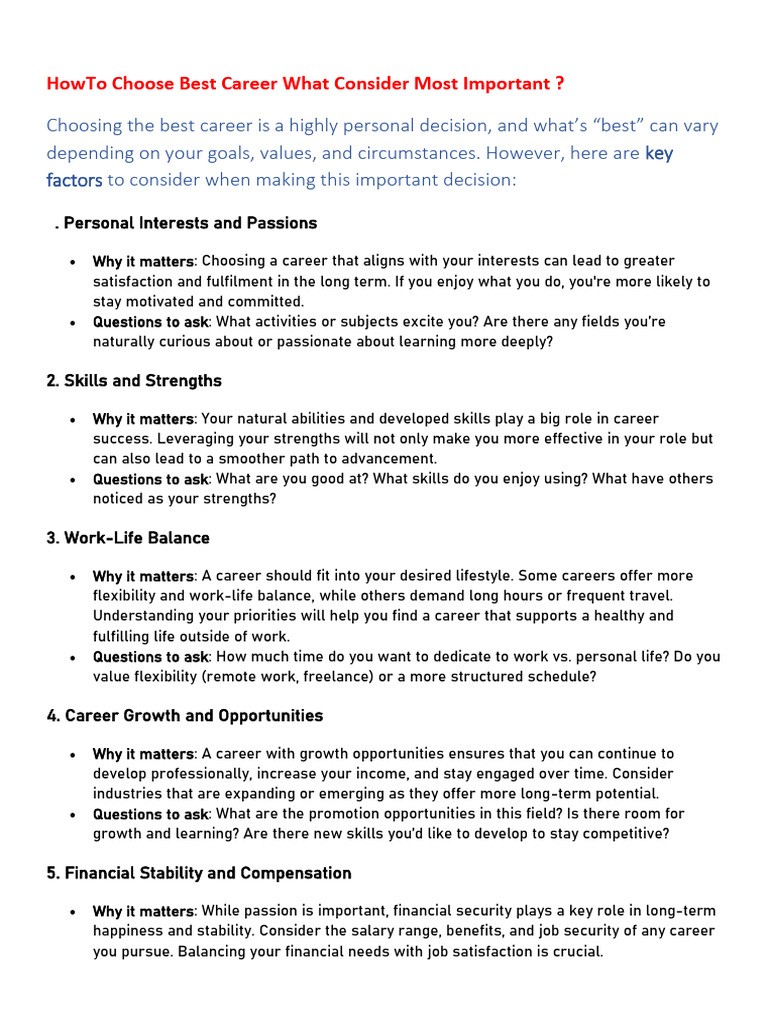 1.if Choose Best Career What Consider Most Important | PDF | Labour ...