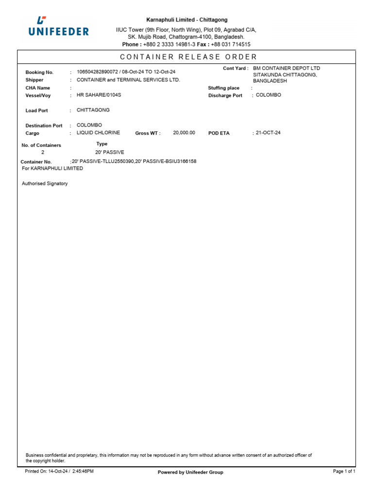 Container Release Order | PDF
