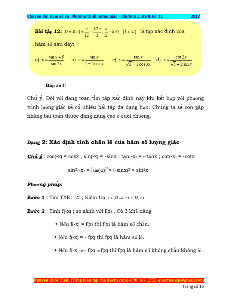 Xac Dinh Tinh Chan Le Cua Ham So Luong Giac | PDF
