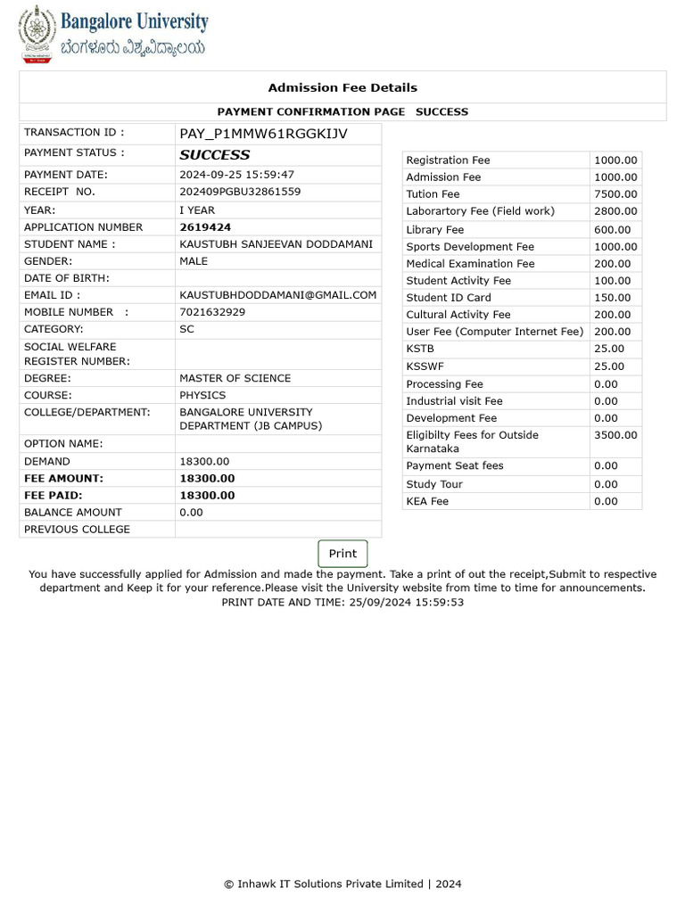 Admission Fee Payment Confirmation | PDF | Fee | Payments