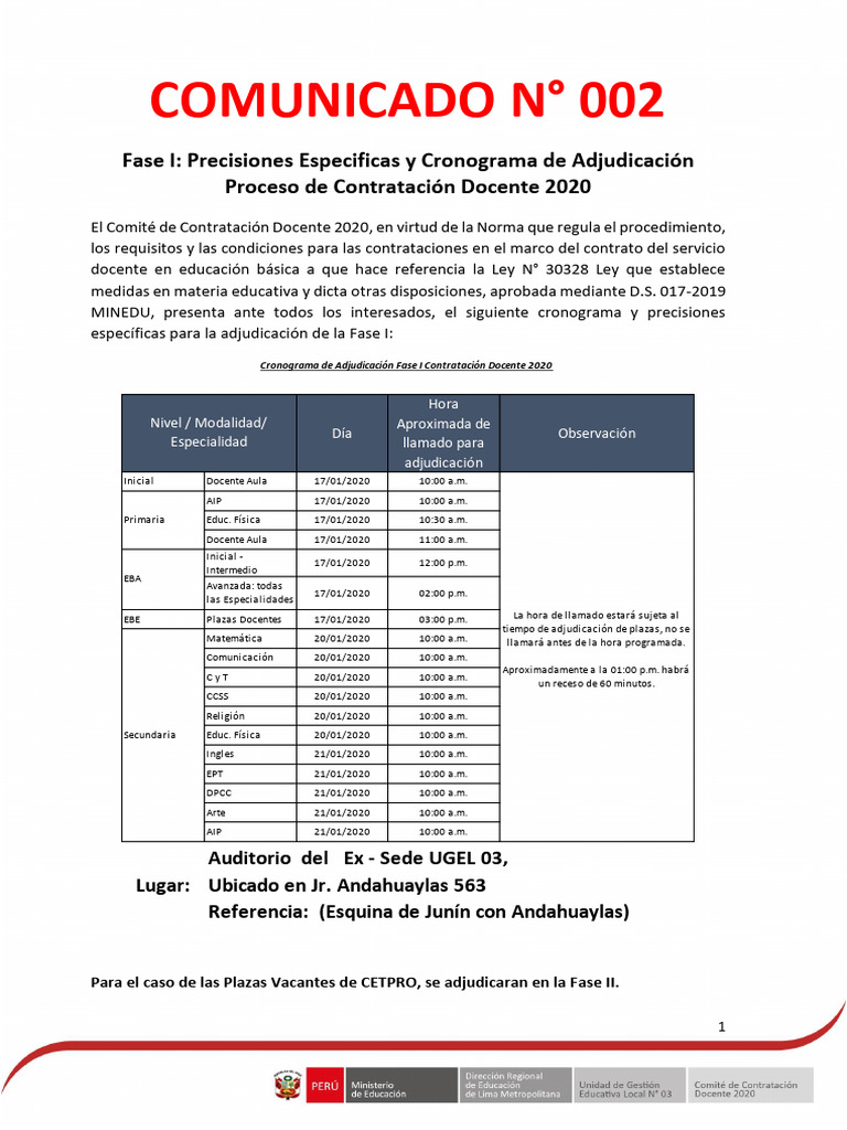 Comunicado-N-002-adjudicacion fase 1 | PDF