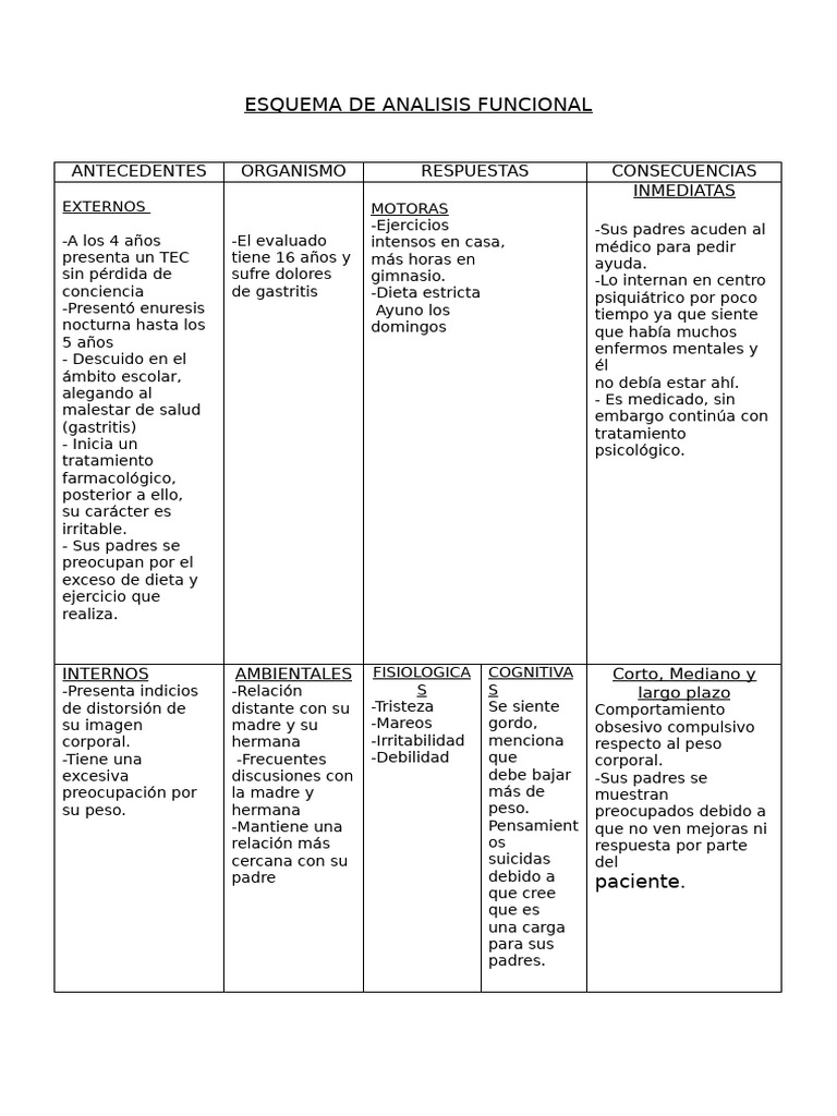 ESQUEMA DE ANALISIS FUNCIONAL | PDF | Cuidado de la salud | Psicología anormal