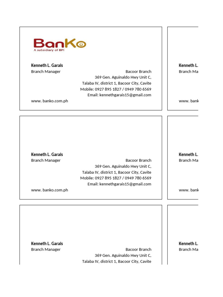 Business Card Bacoor | PDF