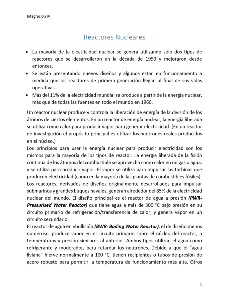 Reactores Nucleares | PDF | Reactor de agua a presión | Combustible nuclear