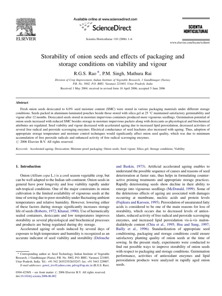 Onion Seed Storage: Viability & Packaging Effects | PDF | Seed ...