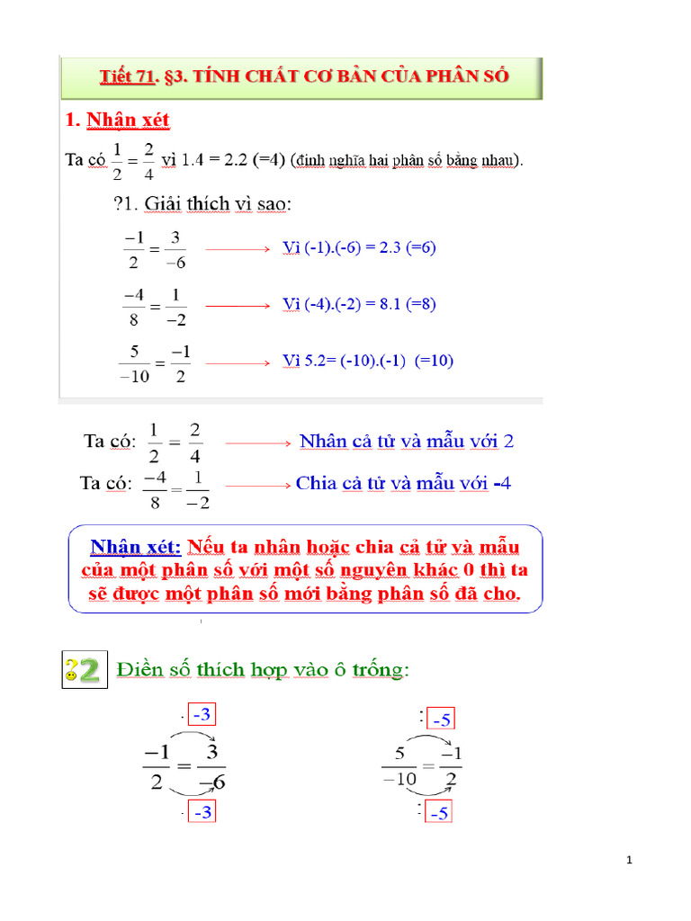 Co Tu sh6 Noi Dung Ghi Bai Tinh Chat Co Ban Cua Phan So - 2220218 | PDF