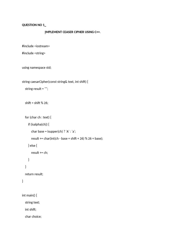 C++ Caesar Cipher Implementation | PDF