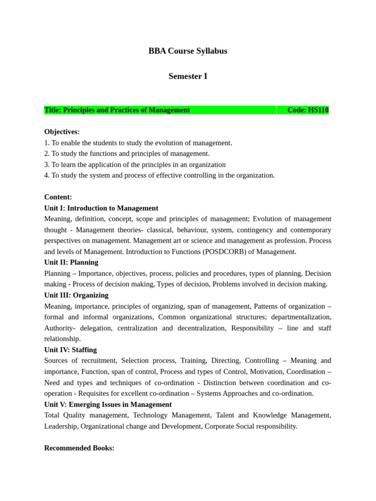BBA 1st Semester Syllabus Overview | PDF | Statistics | Financial ...