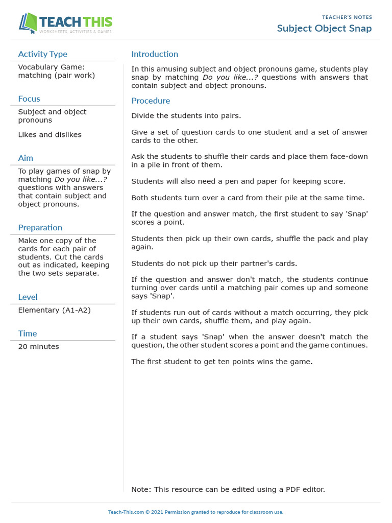 Subject Object Snap | PDF