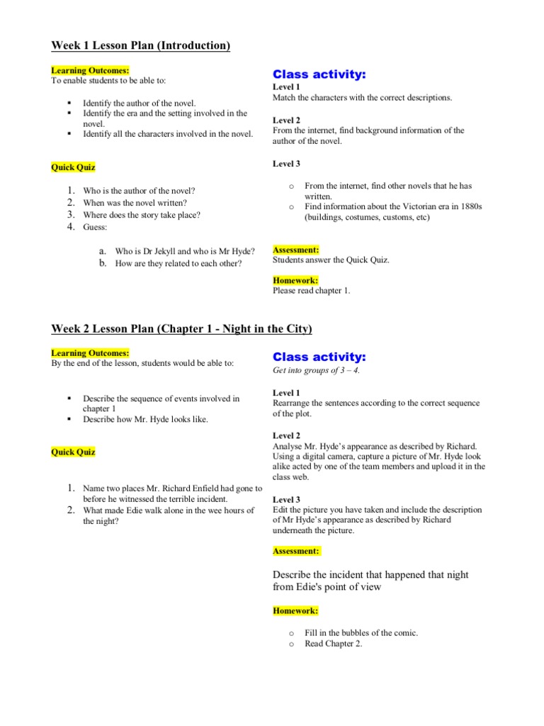 English Lit Lesson Plan | PDF | Strange Case Of Dr Jekyll And Mr Hyde ...