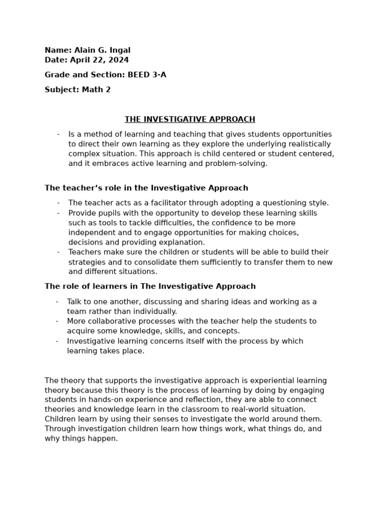 Investigative-Approach - Math-2 2 | PDF | Learning | Teachers