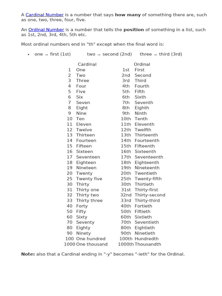 Cardinal & Ordinal Number | PDF