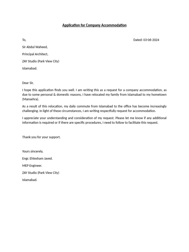 Application for Company Accommodation | PDF