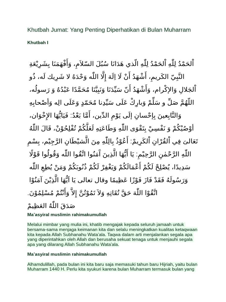 Khutbah Bulan Muharram | PDF