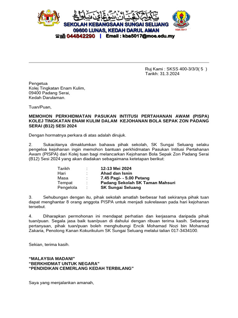Surat memohon Perkhidmatan PISPA | PDF