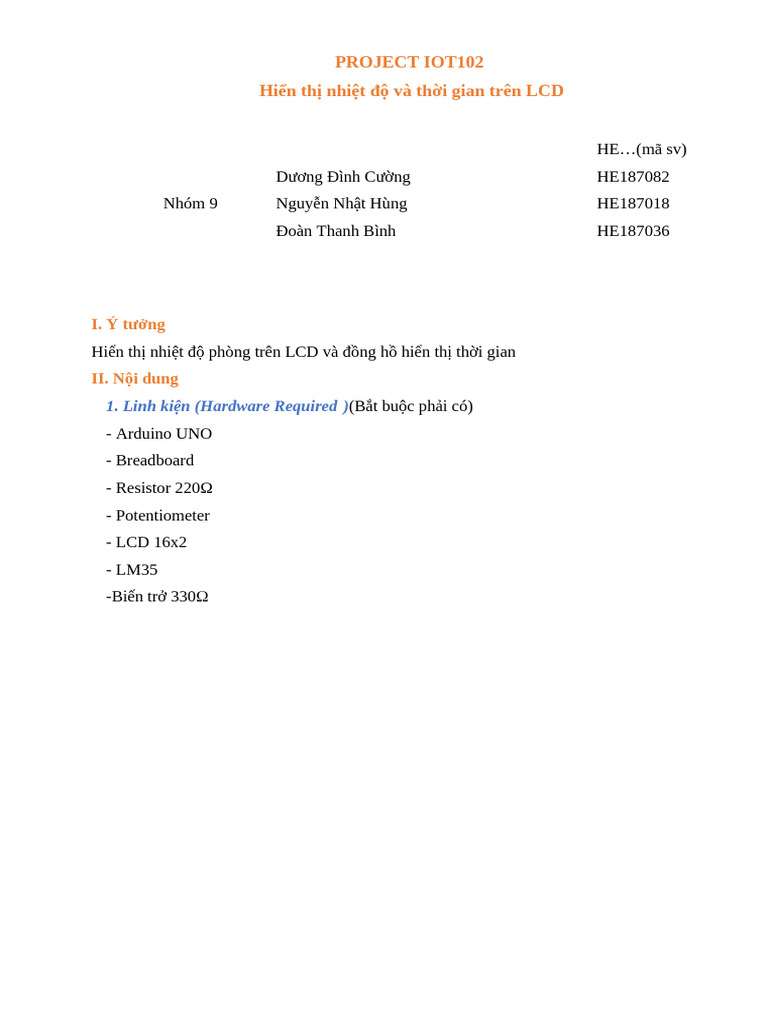 Báo Cáo Project IOT Nhóm 9 | PDF