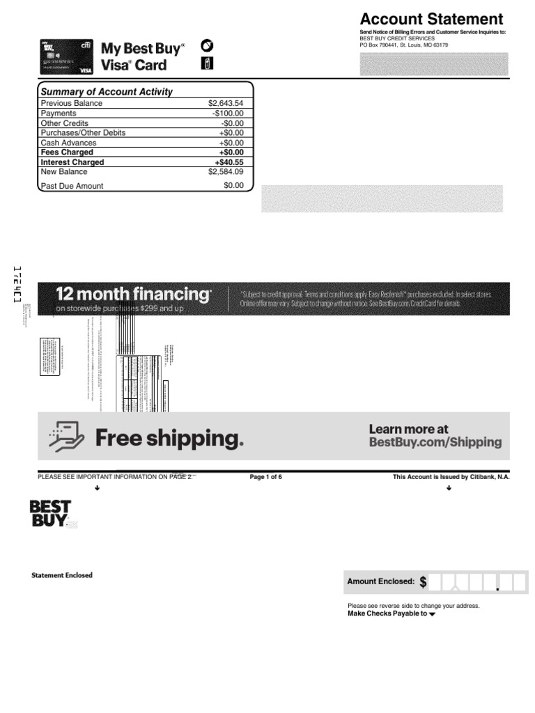 Best Buy Credit Card Statement Summary | PDF | Credit Card | Payments