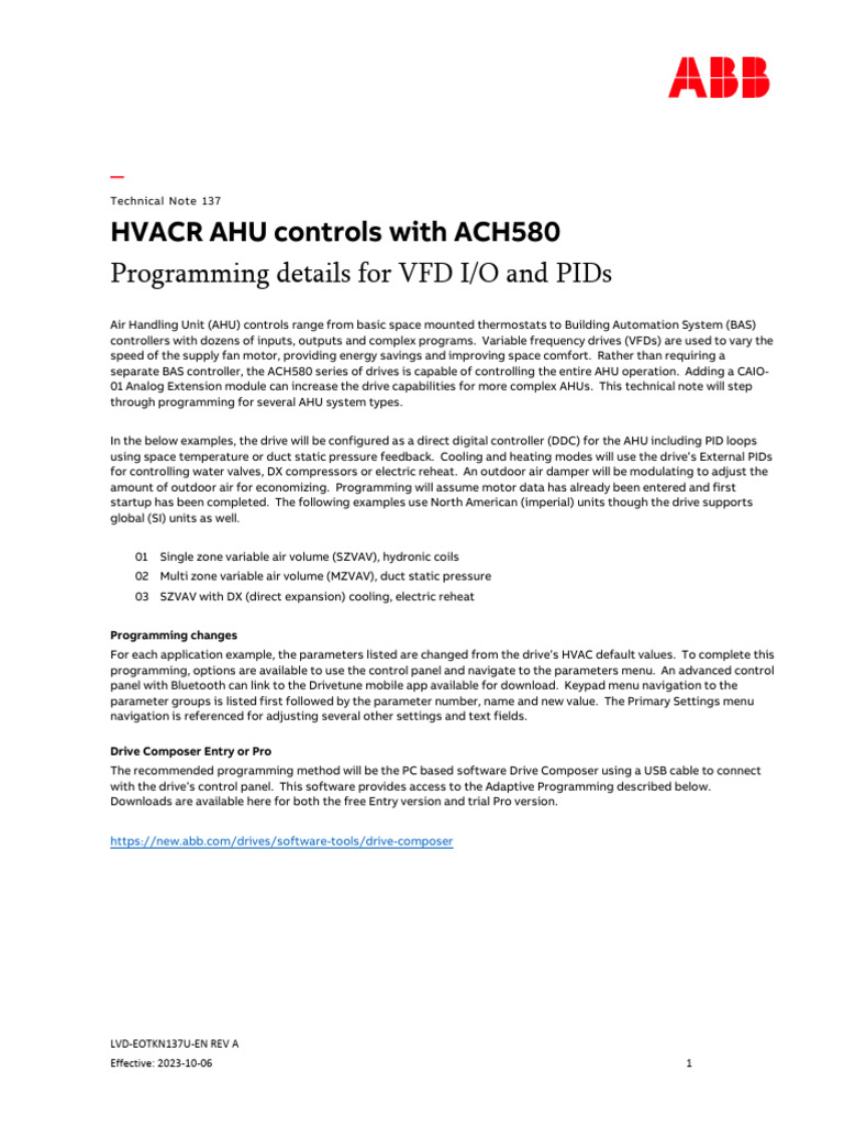 AHU control with a drive | PDF | Manufactured Goods | Building Automation