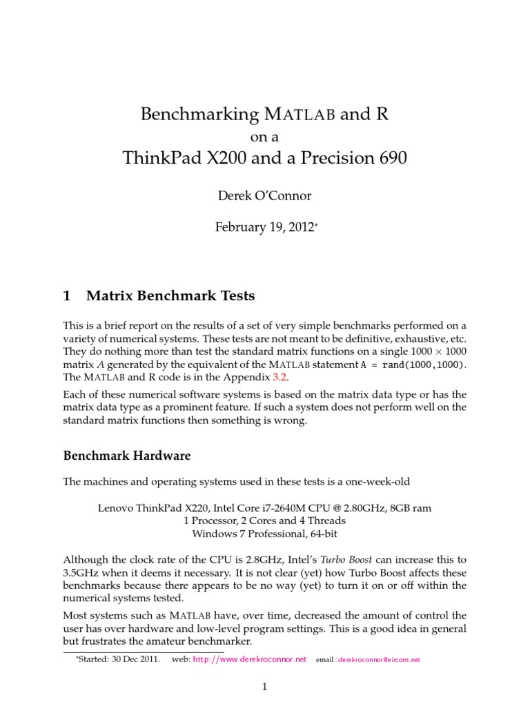 O'Connor - Matrix Benchmarks | PDF | 64 Bit Computing | Matlab