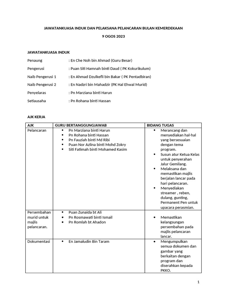 AJK Pelancaran Bulan Kemerdekaan 23 | PDF