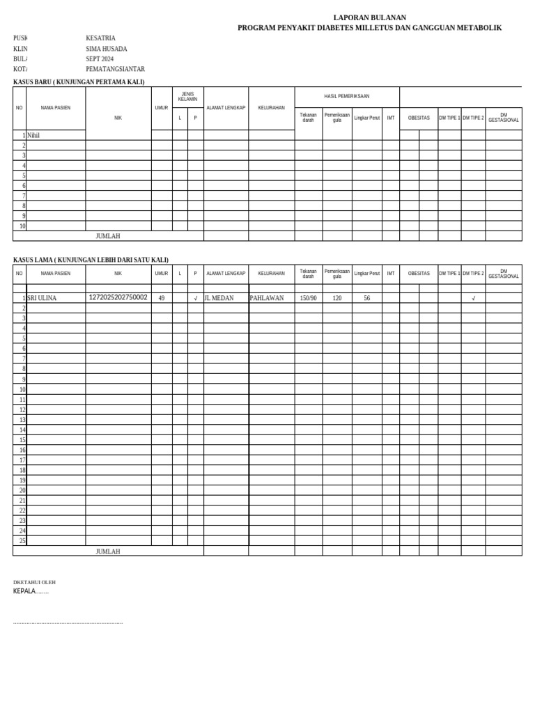 Form Klinik Dan Luar Wilayah DM Sept 2024 | PDF
