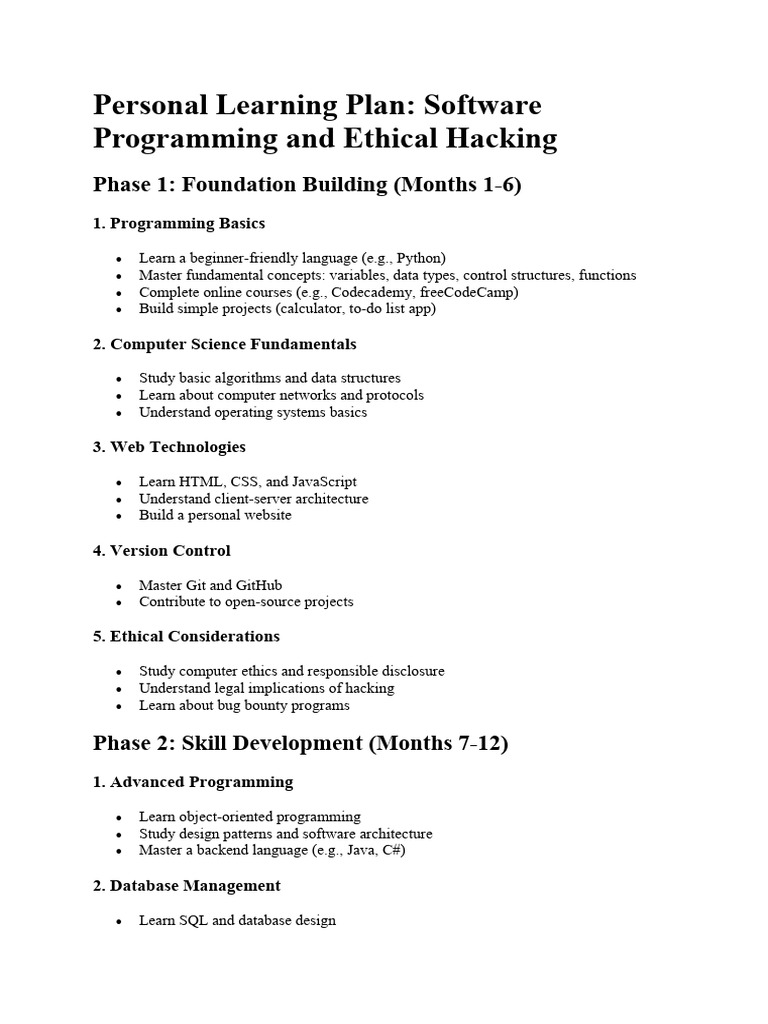 Personal Learning Plan | PDF | Security | Computer Security