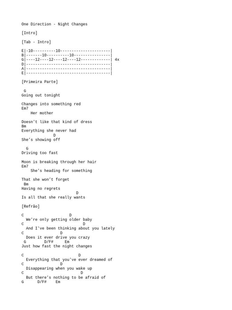 Guitar Tabs for Night Changes | PDF