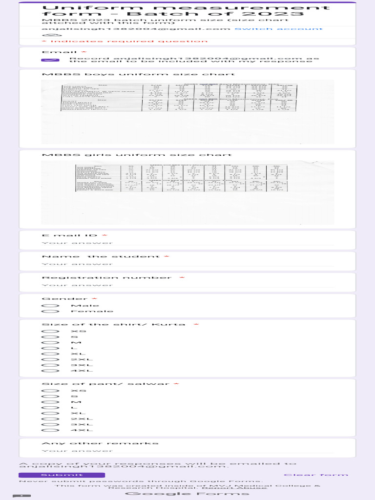 Uniform Measurement Form - Batch of 2023 | PDF | Clothing | Uniforms