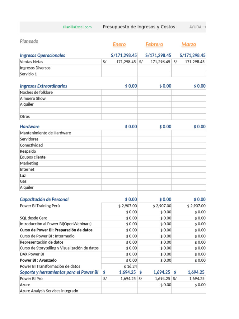 Presupuesto de Ingresos y Costos en Excel Reco (Version 1).Xlsb | PDF | Presupuesto | Software