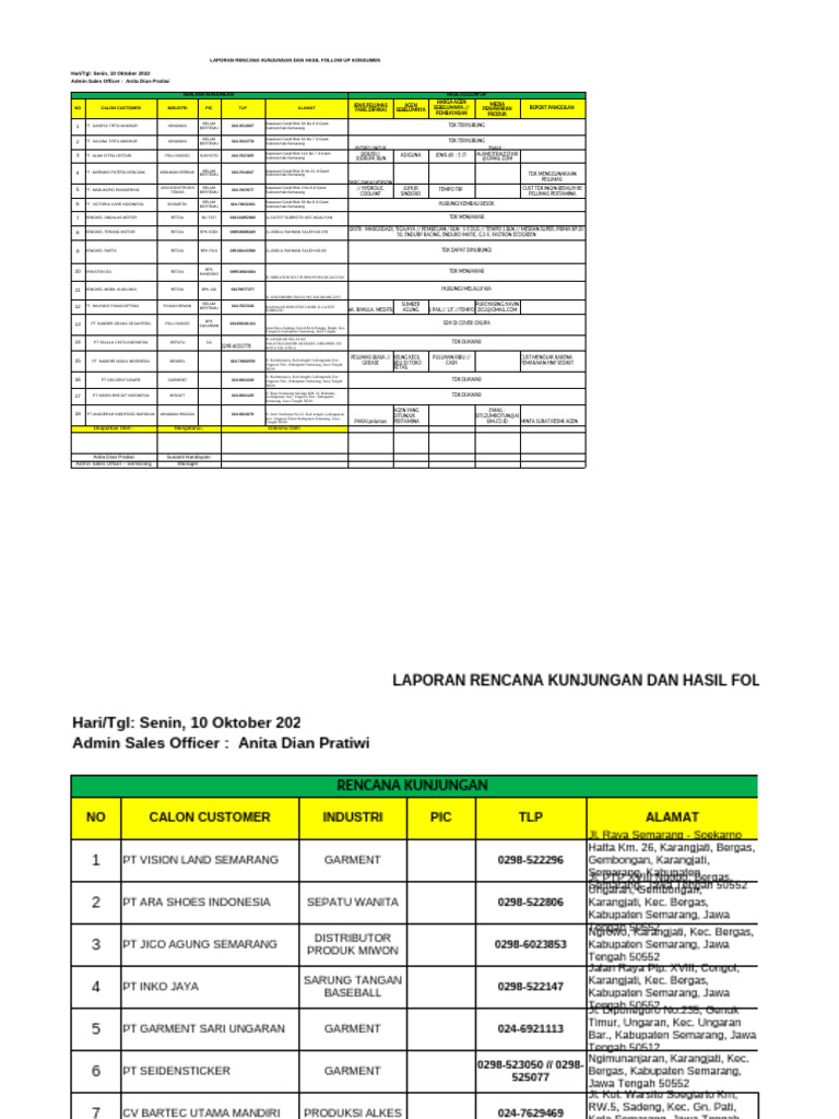 Laporan Rencana Kunjungan Dan Follow Up | PDF