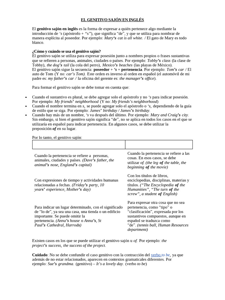 EL GENITIVO SAJÓN EN INGLÉS | PDF | Tipología Lingüística | Gramática